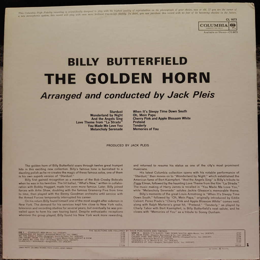 Billy Butterfield – The Golden Horn LP – Unity Audio Canada